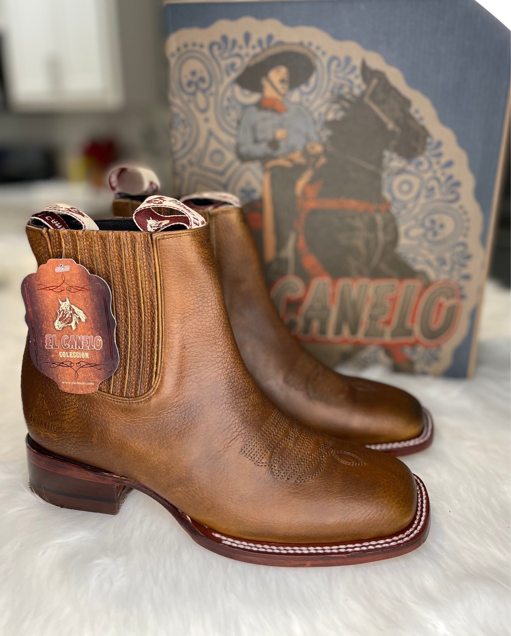 Botín “El Canelo” Squared Toe Caisson Tan – Los Potrillos Western Wear